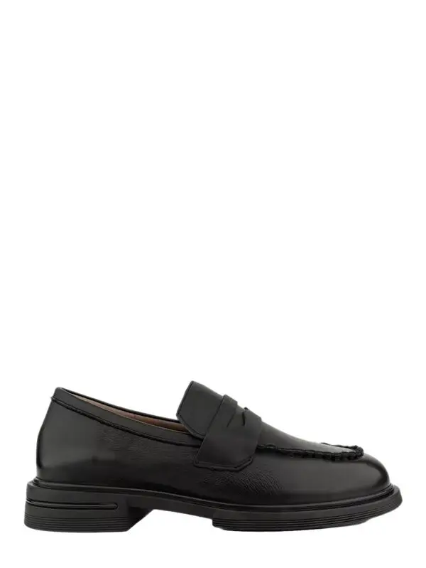LINDA BAUMANN Penny-slot Leather Loafers - Black
