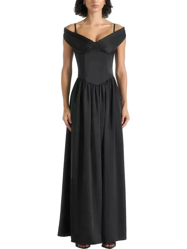 Manière De Voir Maniere De Voir Off-shoulder Satin Corset Maxi Dress - Black