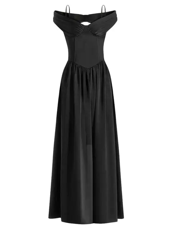 Manière De Voir Maniere De Voir Off-shoulder Satin Corset Maxi Dress - Black