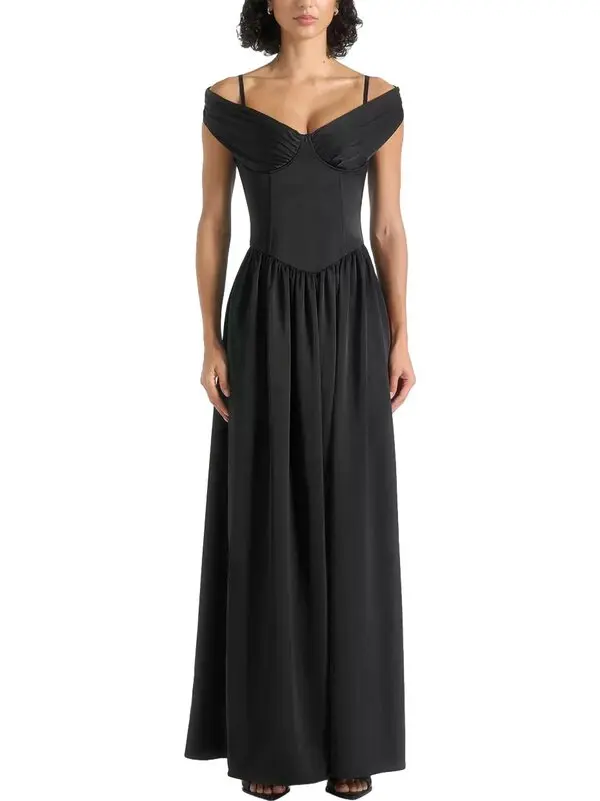 Manière De Voir Maniere De Voir Off-shoulder Satin Corset Maxi Dress - Black