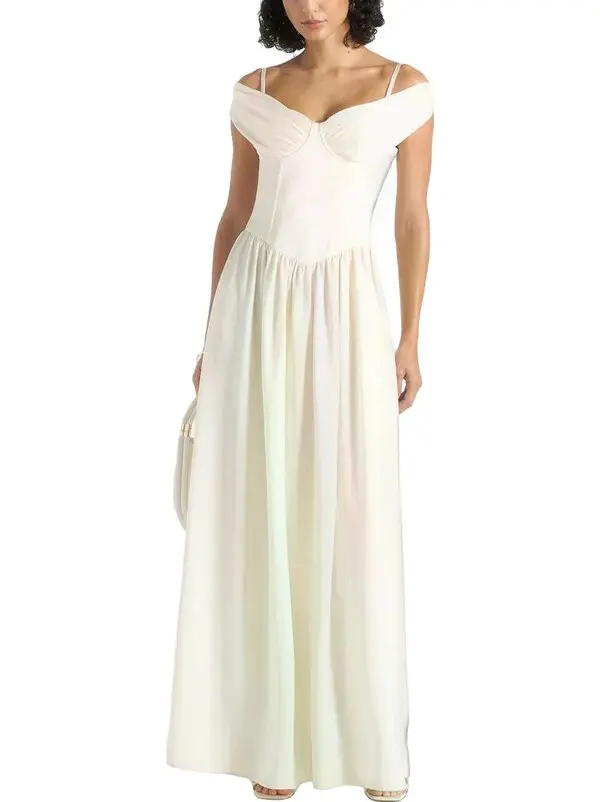 Manière De Voir Maniere De Voir Ivory Off-shoulder Corset Maxi Dress - White