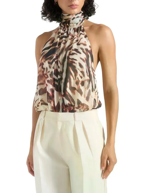 Manière De Voir Phoebe Animal Print Tie-neck Halter Top - Neutrals