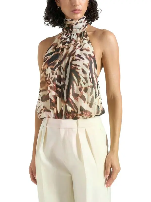 Manière De Voir Phoebe Animal Print Tie-neck Halter Top - Neutrals
