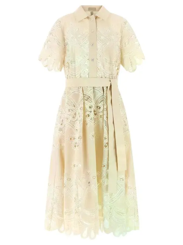 Elie Saab Embroidered Scalloped-hem Midi Dress - Neutrals