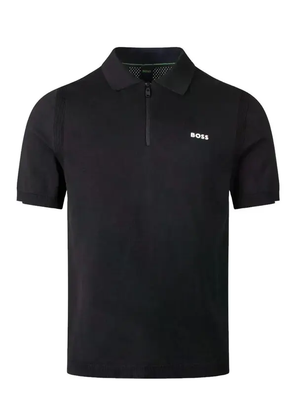 BOSS Logo-print Quarter-zip T-shirt - Black