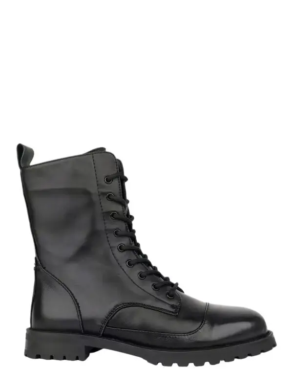 LINDA BAUMANN Leather Lace-up Combat Boots - Black