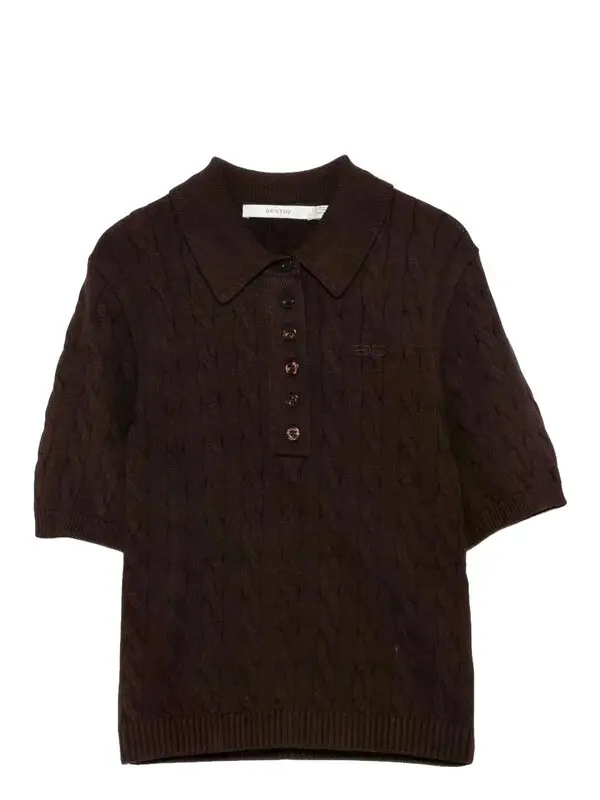 GESTUZ Dark Cable-knit Polo Top - Brown