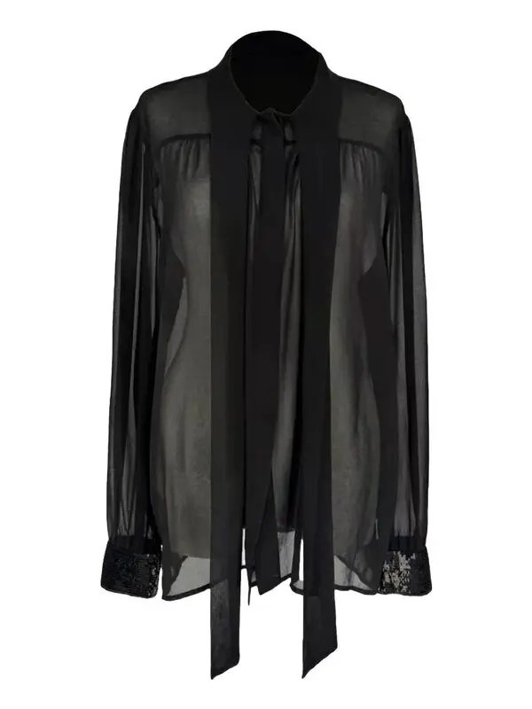 Michael Kors Tie-neck Sheer Blouse - Black