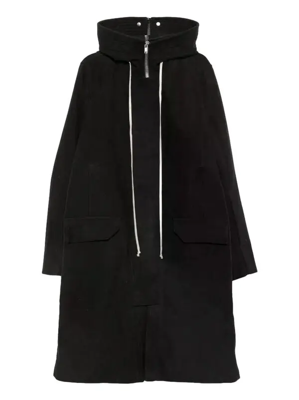Rick Owens Drawstring Hood Zipped Coat - Black