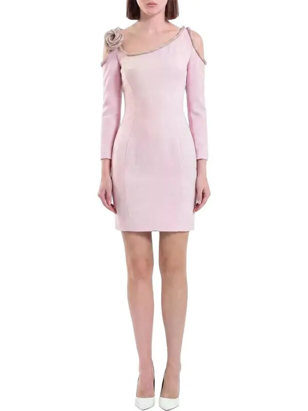 SAIID KOBEISY Crystal-embellished Cold-shoulder Mini Dress - Pink