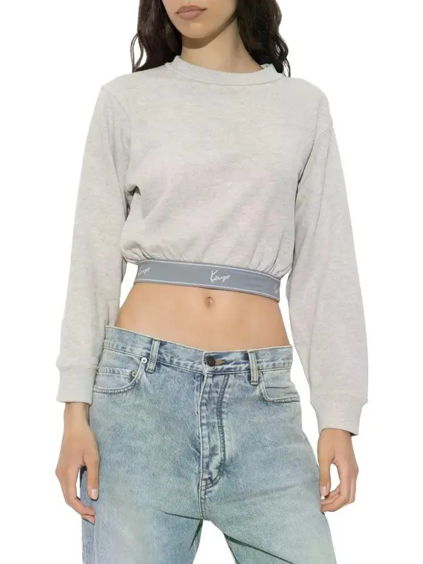 Kenzo Logo-tape Cropped Hoodie - Grey
