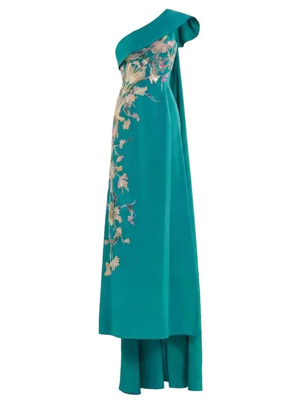 SAIID KOBEISY One-shoulder Embroidered Evening Dress - Blue