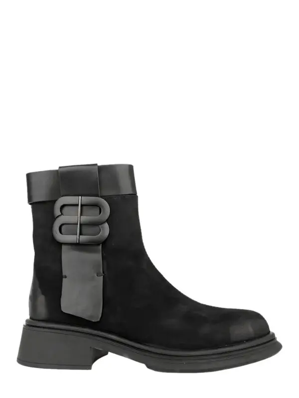 LINDA BAUMANN Paneled Ankle Boots With Buckle Detail - Black