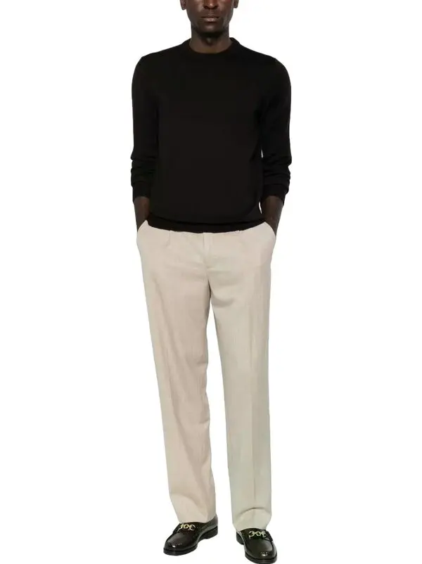 FILERIA Ribbed-trim Crew Neck Sweater - Brown