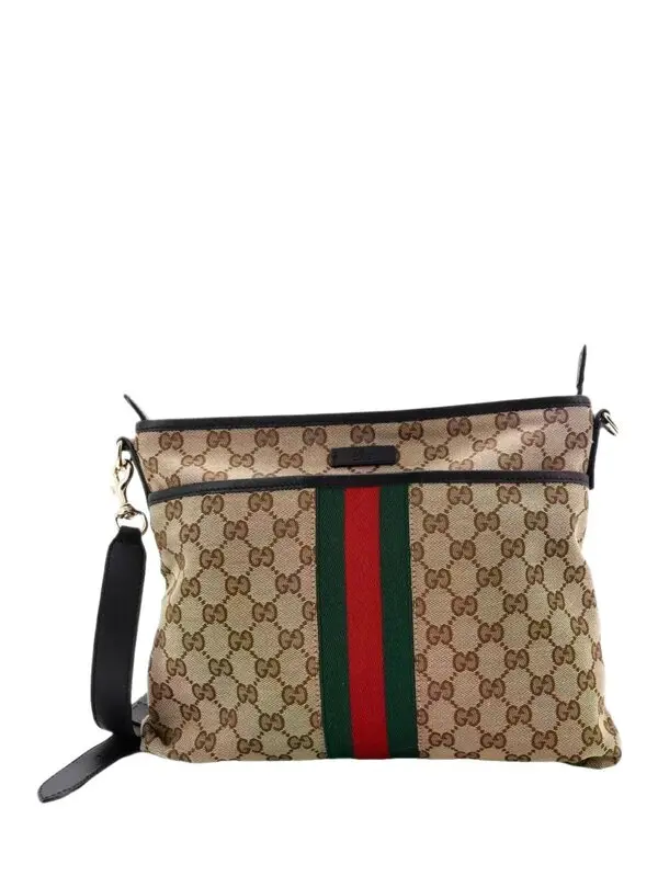 Gucci Web Messenger Bag Gg Canvas Medium Crossbody Bag - Black