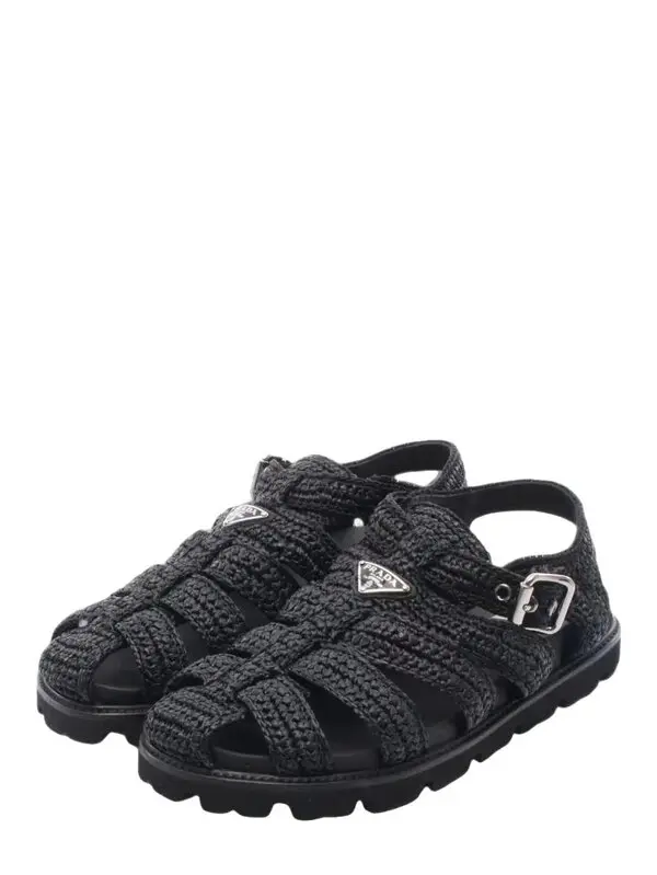 Prada Fisherman Crochet Sandals - Black