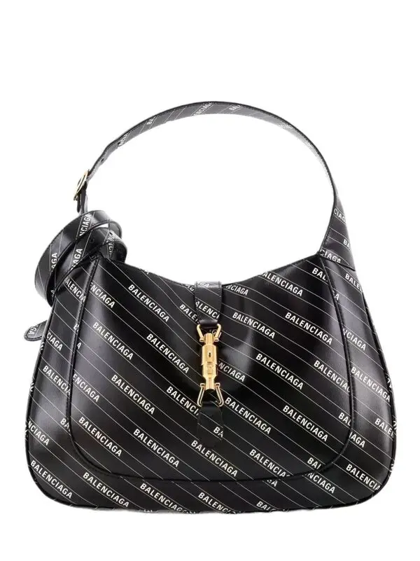 Gucci X Balenciaga The Hacker Project Jackie 1961 Printed Leather Medium Hobo Bag - Black