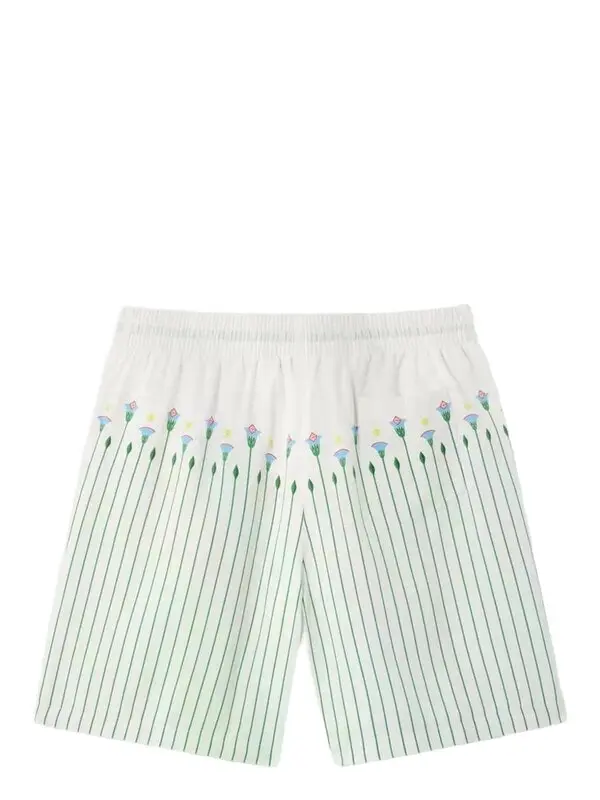 Casablanca Linen Shorts With Floral Stripe Print - Green