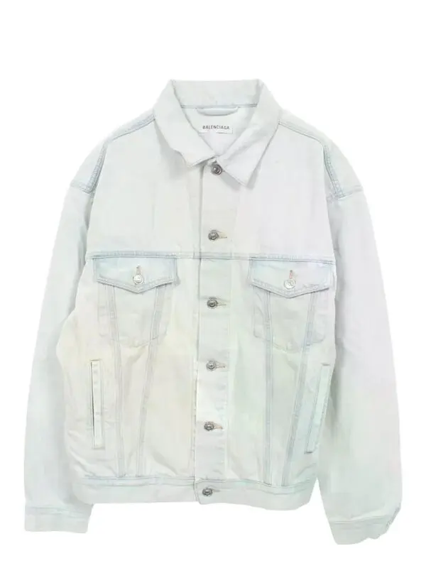 Balenciaga Logo Print Denim Jacket - Blue