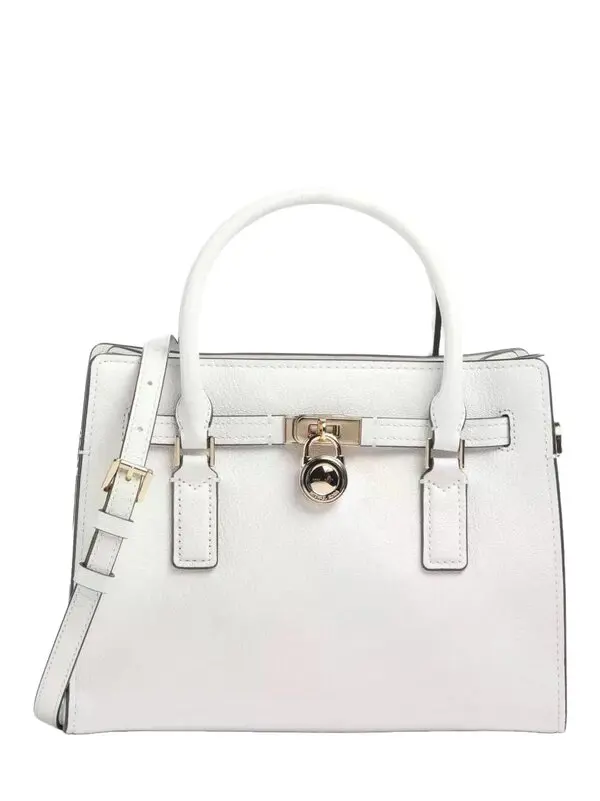 Michael Kors Hamilton Padlock Leather Satchel Bag - White