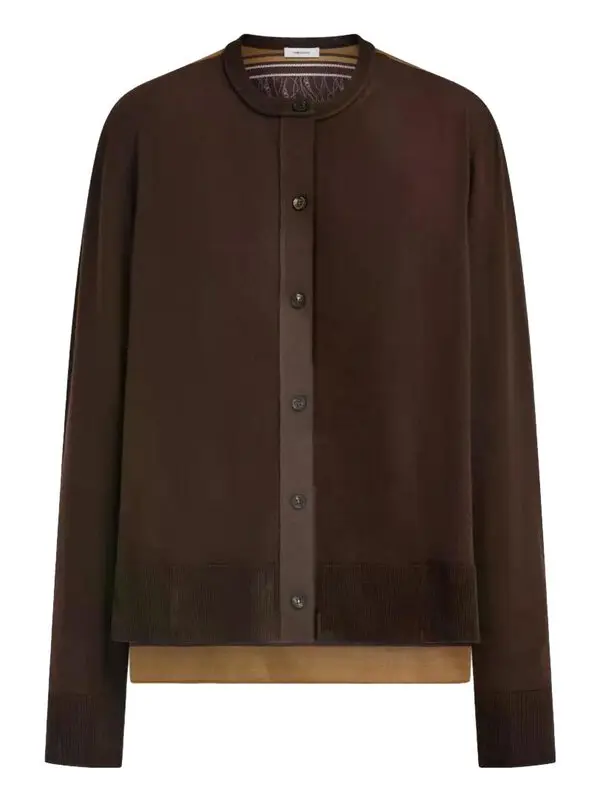FERRAGAMO Wool Cardigan With Silk Panel Detail - Brown