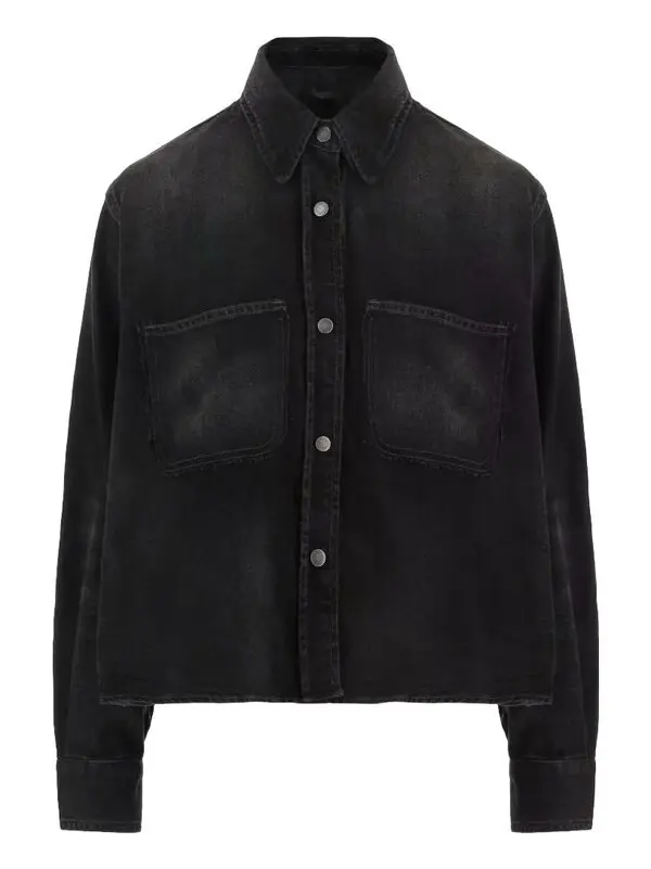 HAIKURE Faded Effect Raw Edge Denim Shirt - Black