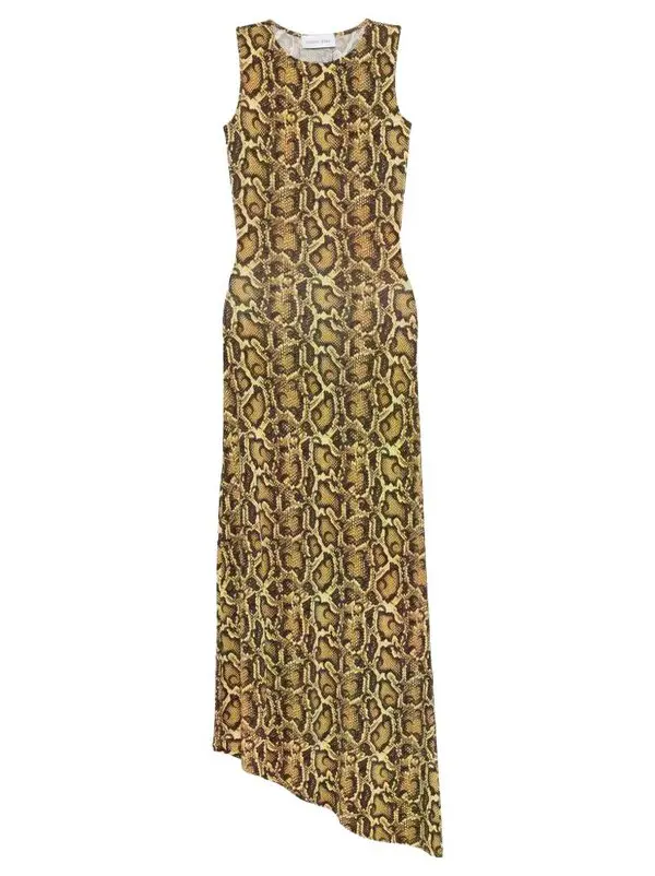 MARINE SERRE Snake Print Asymmetric Maxi Dress - Brown