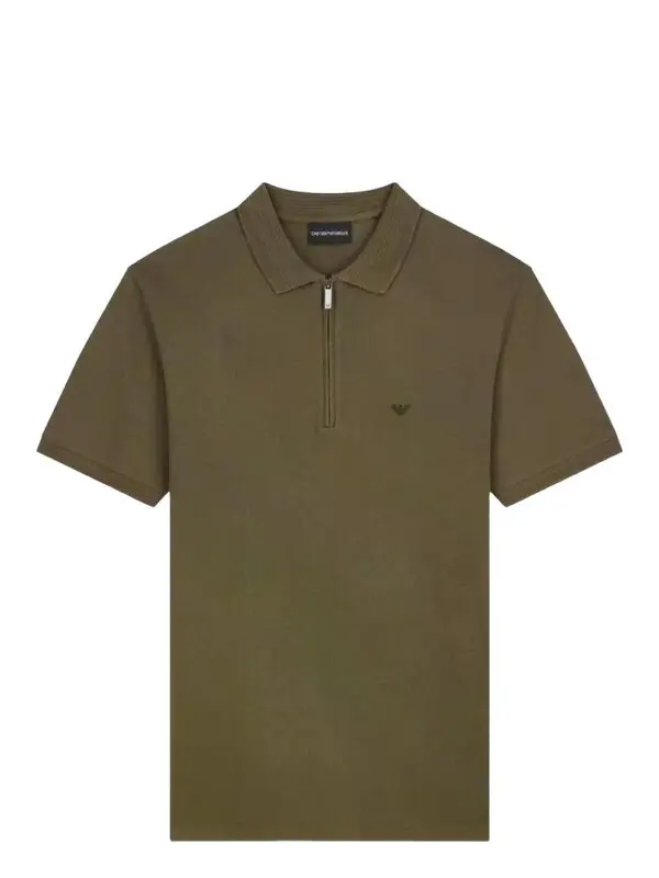 Emporio Armani Polo Shirt In Piqué With Partial Zip - Green
