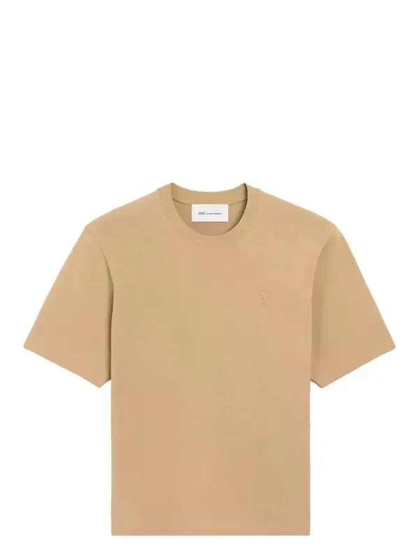 AMI Paris Cotton T-shirt With Embossed De Coeur Motif - Neutrals