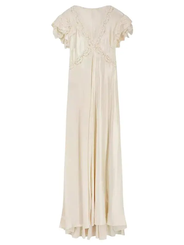 Alberta Ferretti Lace-trim Maxi Dress - Neutrals