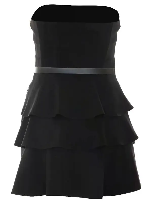 Elisabetta Franchi Strapless Tiered Dress With Gold-tone Buckle Belt - Black