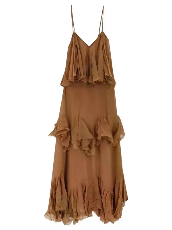 MES DEMOISELLES Calimera Ruffled V-neck Maxi Dress - Brown