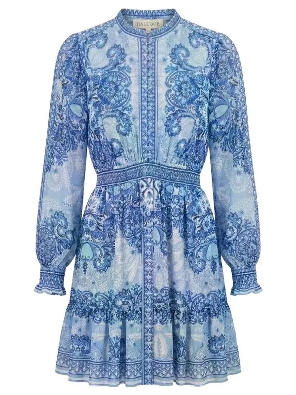 Hale Bob Eleanora Paisley-print Smocked Mini Dress - Blue