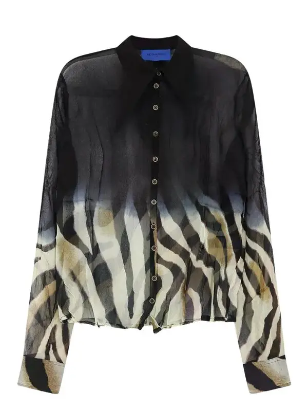 MES DEMOISELLES Zebra-print Pointed-collar Shirt - Black