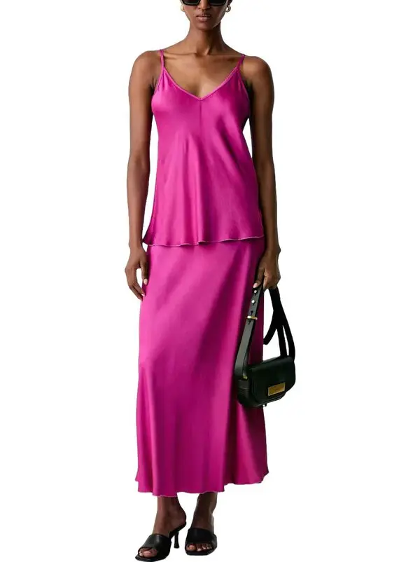 HAVEONE Satin Finish Elasticated Waist Maxi Skirt - Pink
