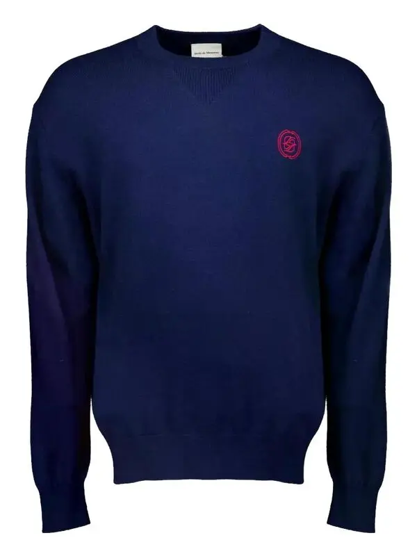 Drole De Monsieur Logo-embroidered V-insert Sweater - Blue