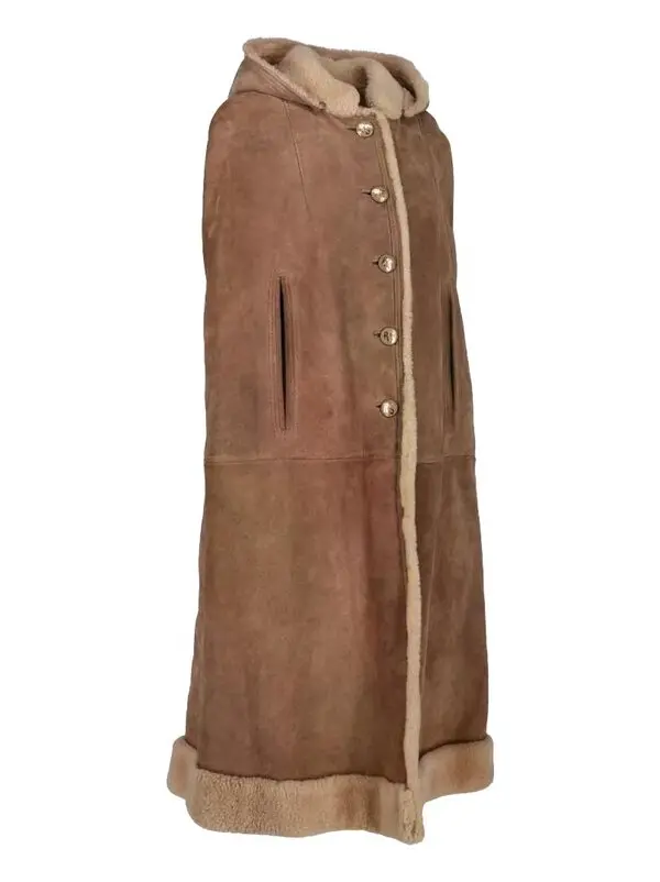 RITZ SADDLER VINTAGE Hooded Shearling Cape - Neutrals
