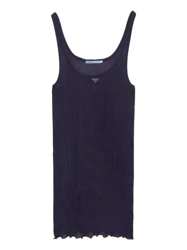 Prada Ribbed Knit Silk Tank Top - Blue