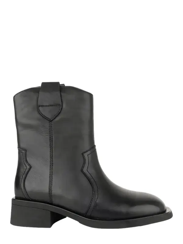 LINDA BAUMANN Leather Round Toe Block Heel Boots - Black