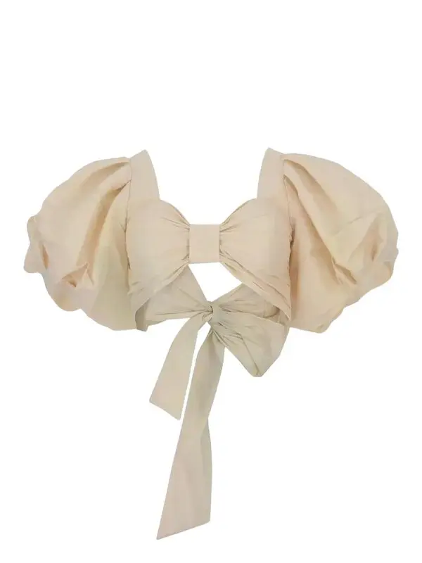 ACTUALEE Draped Puff-sleeve Top - Neutrals