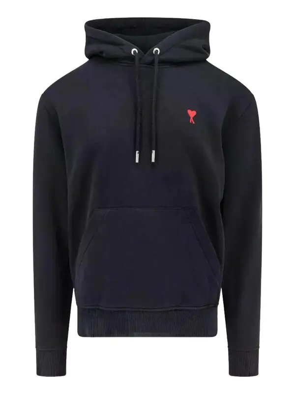 AMI Paris Cotton Hoodie With De Coeur Embroidery - Black