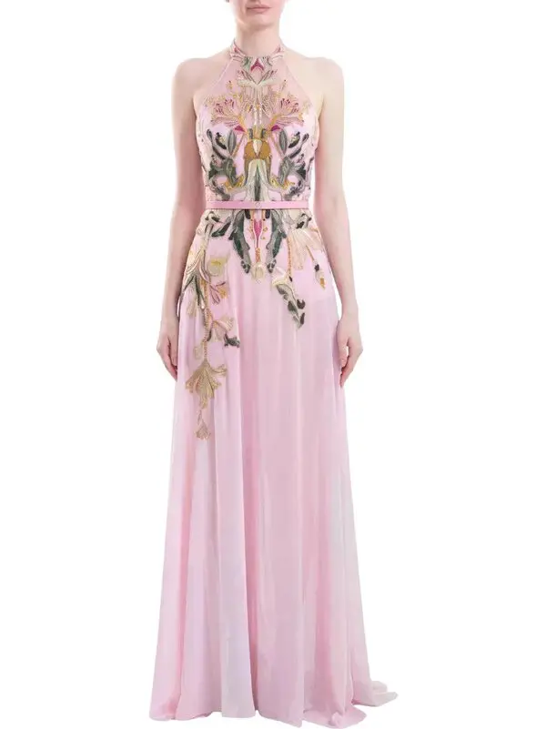 SAIID KOBEISY Embroidered Maxi Evening Dress - Pink