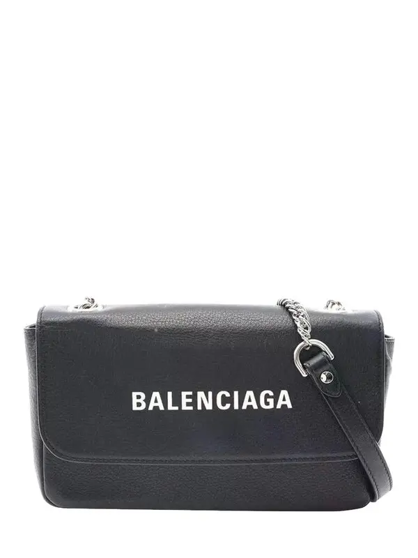 Balenciaga Leather Everyday Wallet On Chain Crossbody Bag - Black