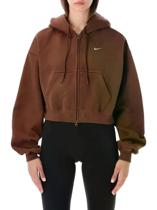 Nike Embroidered Logo Zip-up Cropped Hoodie - Brown