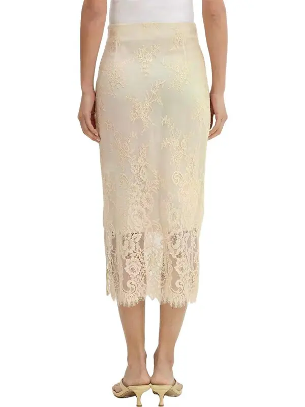 VICOLO Lace Overlay Midi Skirt - Neutrals