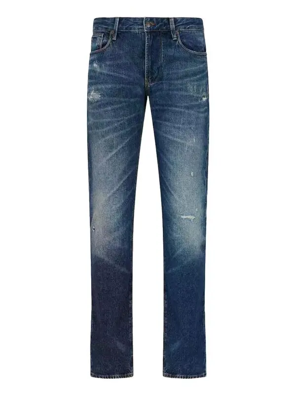 Emporio Armani Distressed Whiskered Jeans - Blue