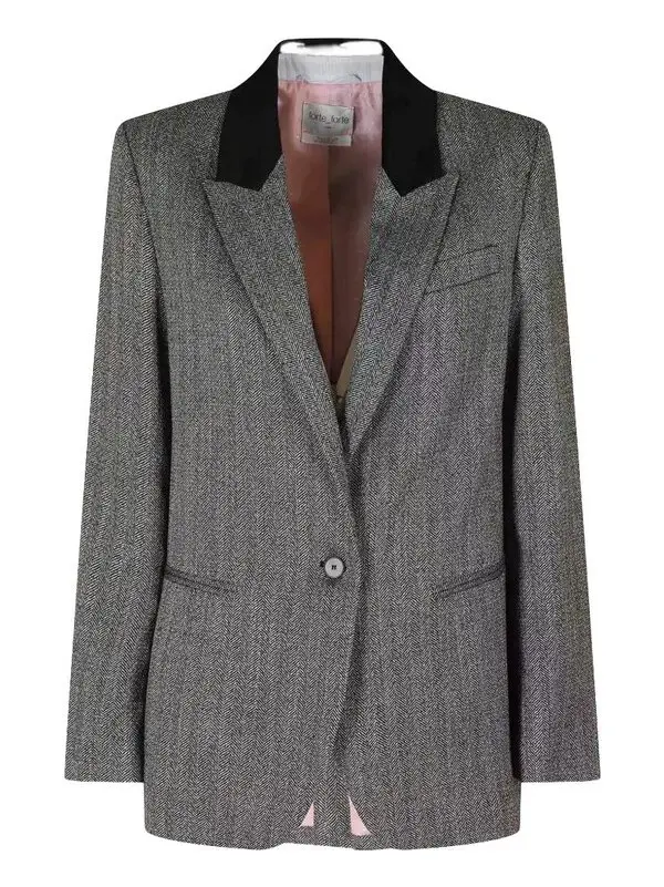 FORTE_FORTE Herringbone-pattern Velvet-collar Jacket - Grey