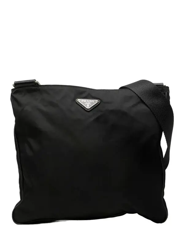Prada Saffiano Trimmed Tessuto Crossbody Bag - Black
