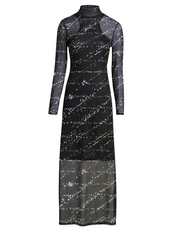Karl Lagerfeld Mesh All-over-print Maxi Dress - Black