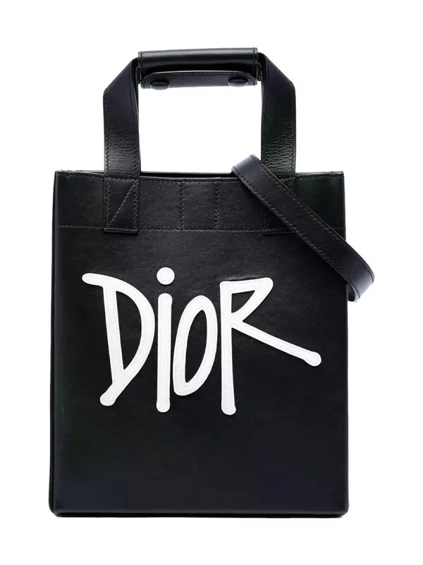 Dior Small Logo Appliqué Tote Satchel - Black